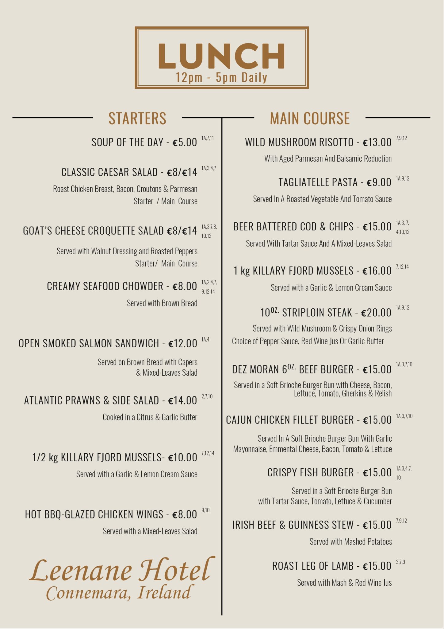 Lunch Menus – Leenane Hotel, OFFICIAL WEBSITE