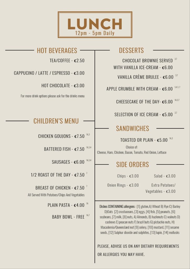 Lunch Menus – Leenane Hotel, OFFICIAL WEBSITE